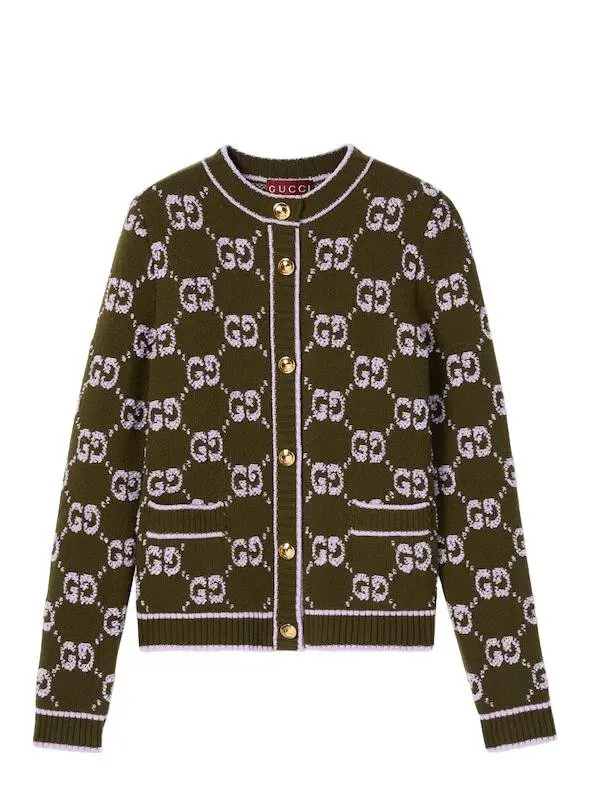 Gucci Gg Wool Bouclé Jacquard Cardigan - Green
