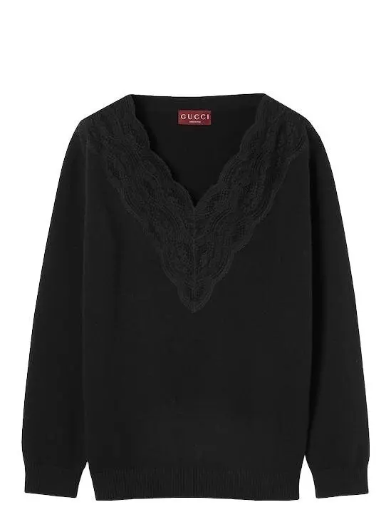 Gucci Wool And Cashmere Sweater With Lace - Black