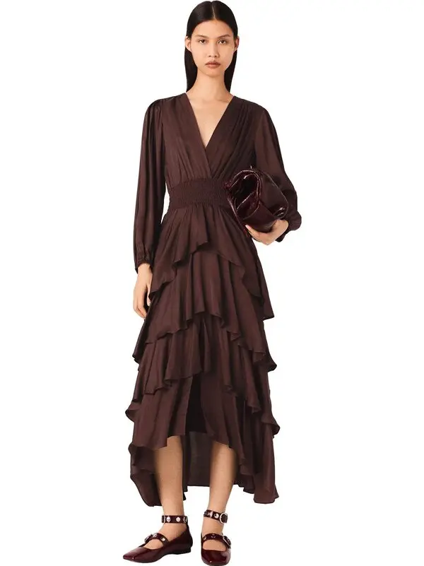Maje Viscose Ruffled Maxi Dress - Brown