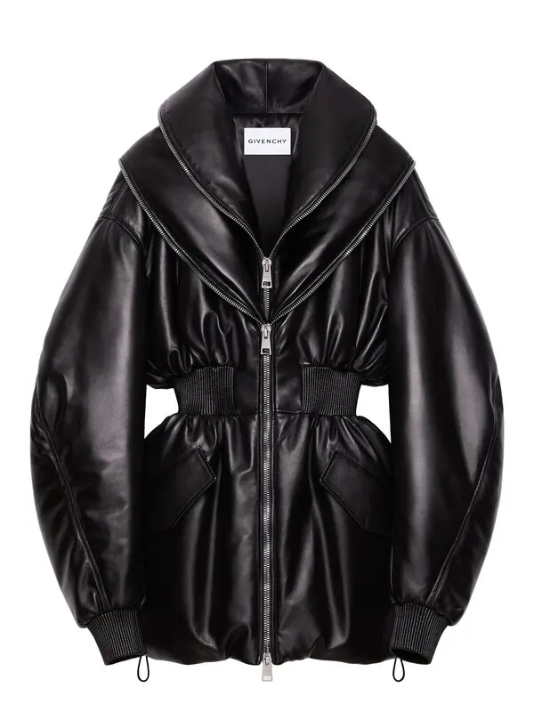 Givenchy Hourglass Nappa Leather Bomber With Zipped Shawl Collar - Black