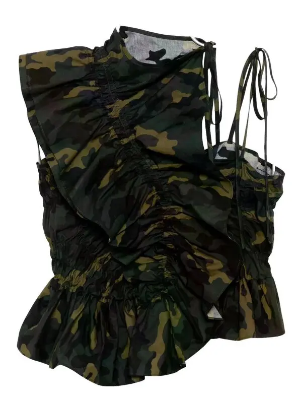 JUUN.J Camo Shirring Top - Green