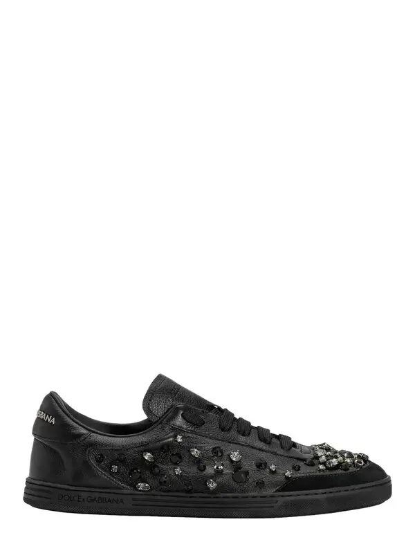 Dolce & Gabbana Crystal-embellished Leather Sneakers - Black
