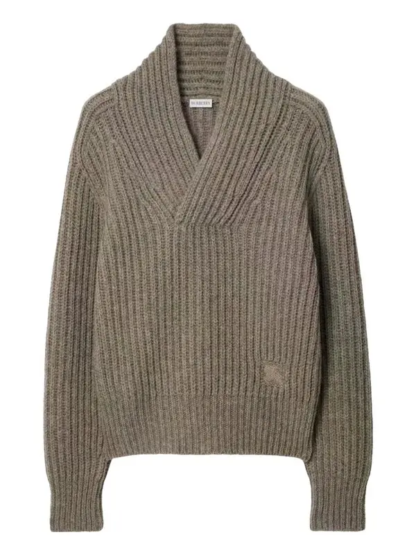 Burberry Shawl-collar Ribbed Knit Sweater - Neutrals
