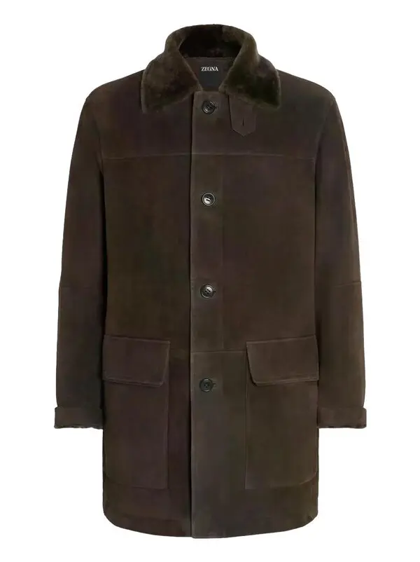 Zegna Shearling-collar Suede Coat - Brown