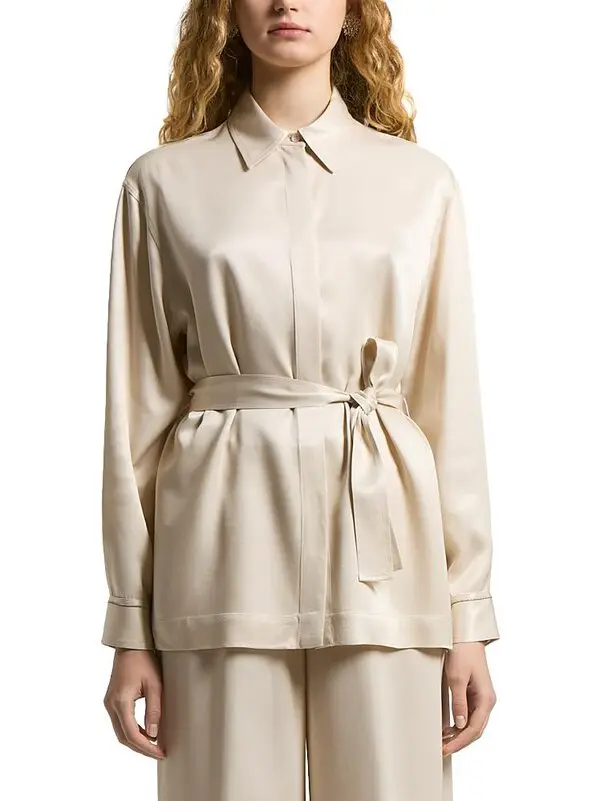 Peserico Belted Long Sleeve Blouse - Pearl Beige