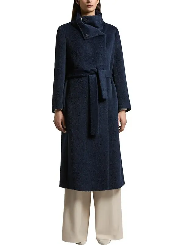 Peserico Long Stand Collar Belted Coat - Blue Starr