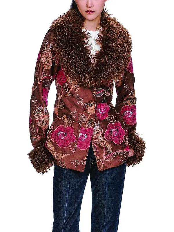 Anna Sui Faux Fur Trim Jacket - Caramel Multi