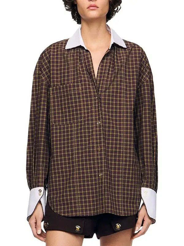 Sandro Valea Two Tone Check Shirt - Burgundy