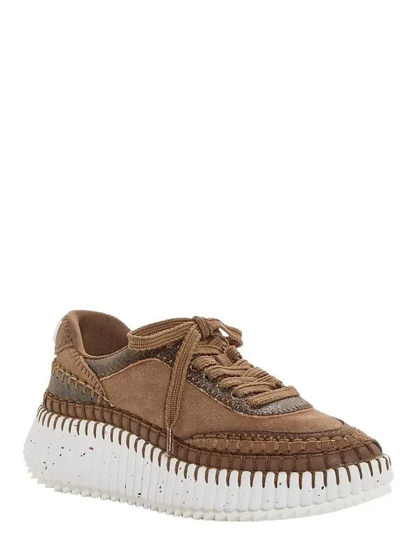 Chloé Nama Suede Platform Sneakers - Oak Brown