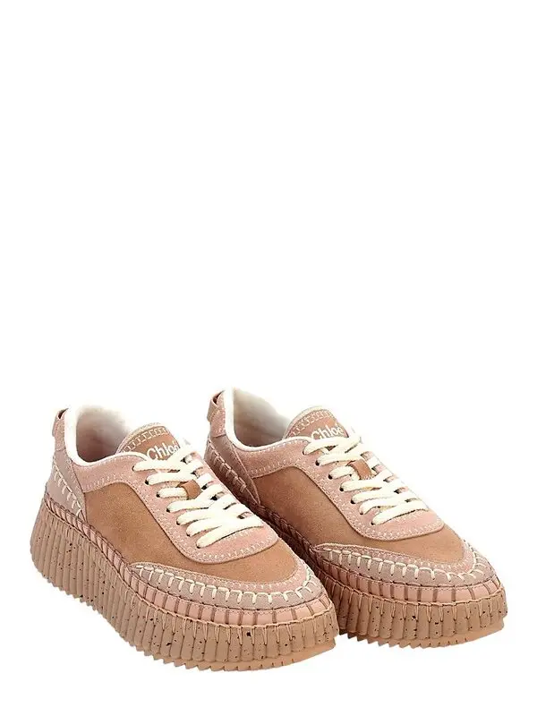 Chloé Nama Suede Platform Sneakers - Powder Beige