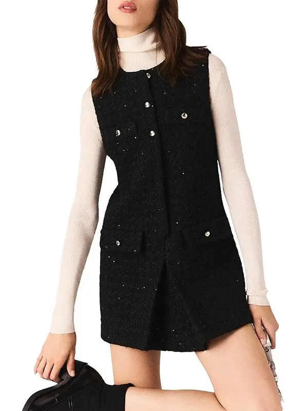 Maje Sequin Tweed Playsuit - Black