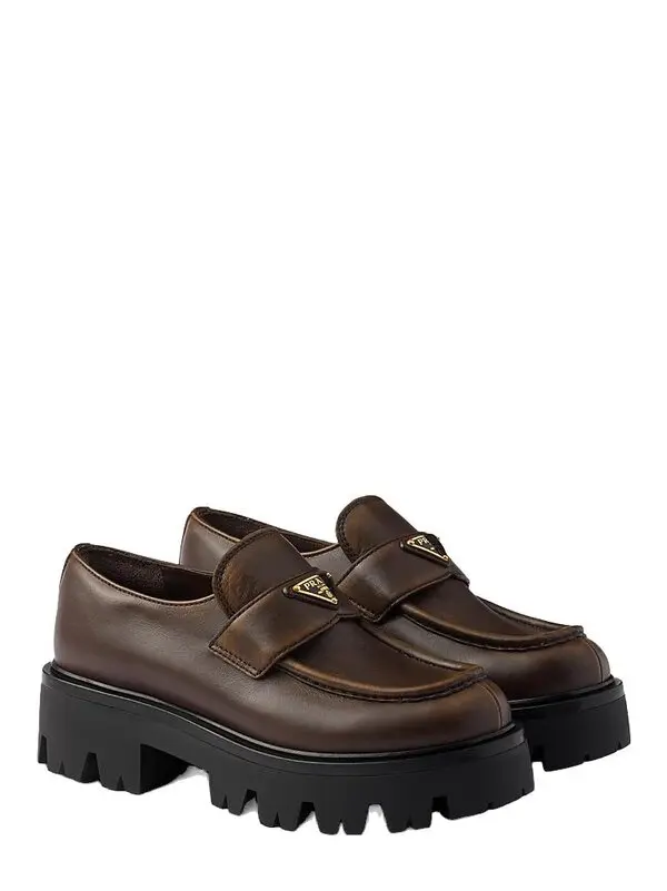 Prada Leather Loafers - Brown