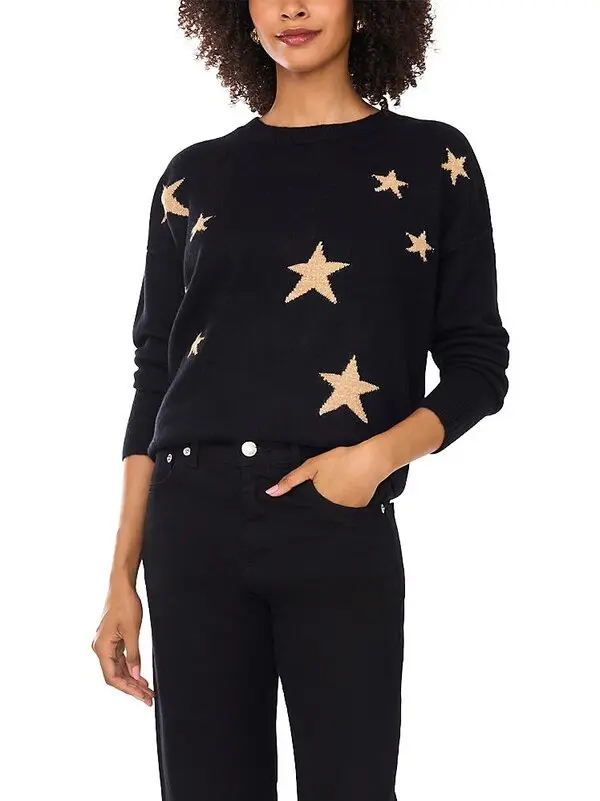 Vince Camuto Metallic Star Crewneck Sweater - Rich Black