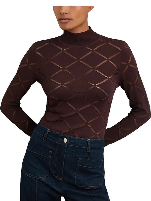 REISS Seren Laser Cut Top - Burgundy