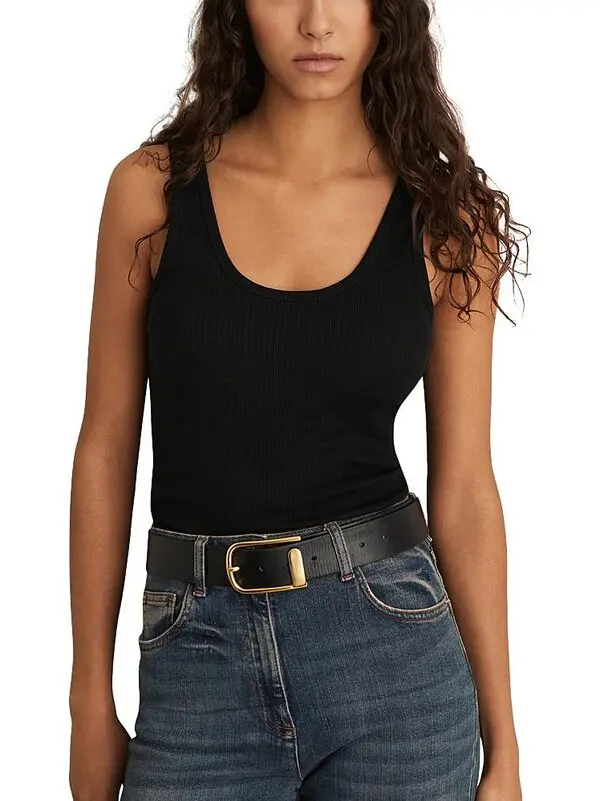 REISS Ribbed Scoop Neck Tank - Black