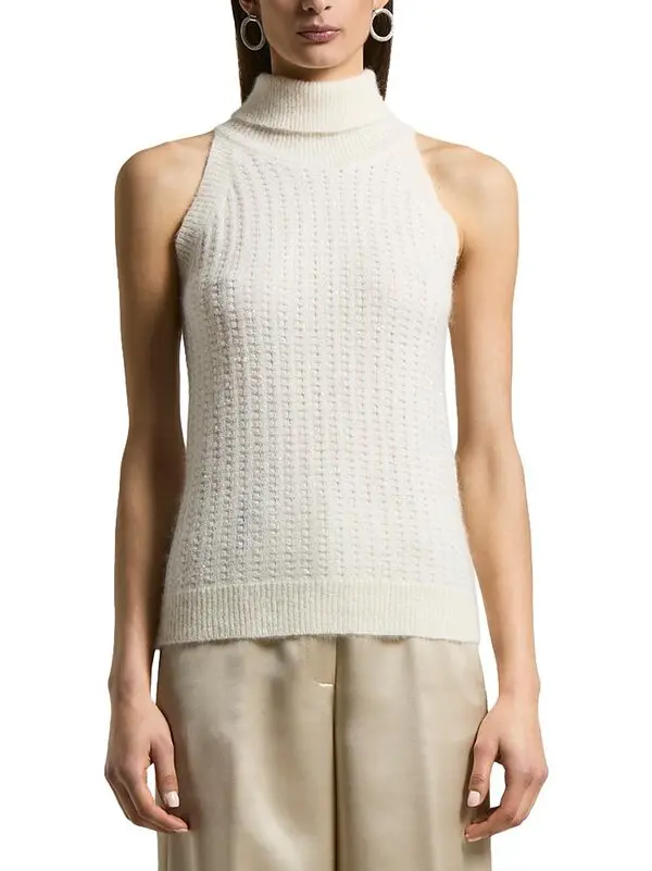 Peserico Turtleneck Sleeveless Knit Sweater - Natural White