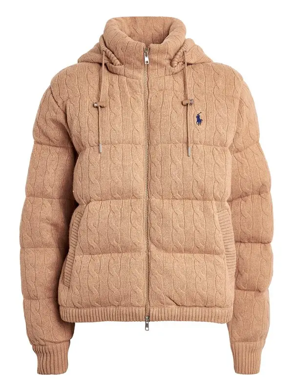 Polo Ralph Lauren Wool-cashmere Cable-knit Puffer Jacket - Navy