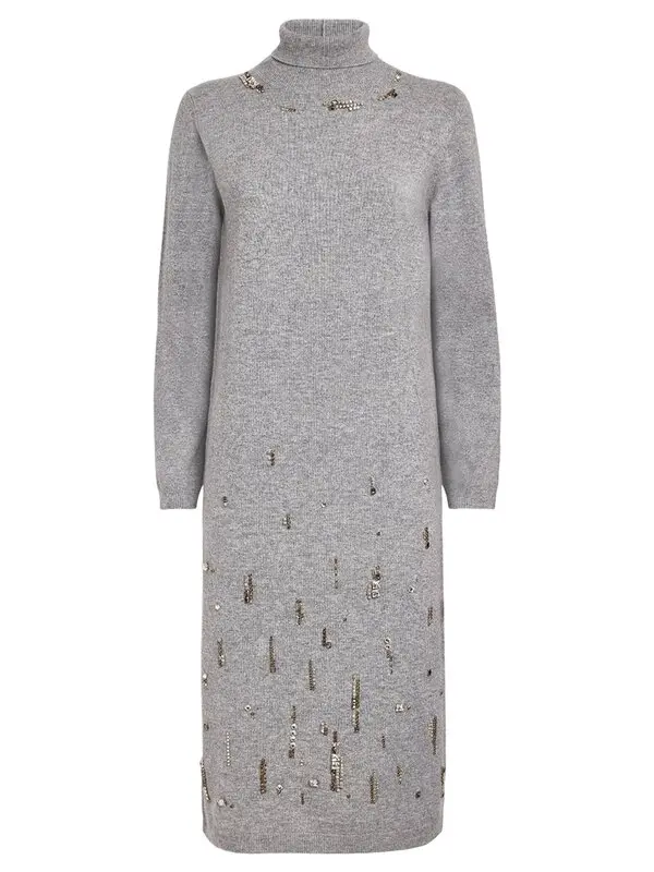 Fabiana Filippi Embellished Rollneck Midi Sweater Dress - Grey