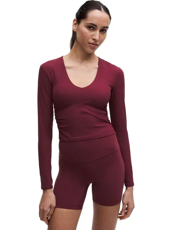 Lululemon Ribbed Nulu V-neck Long-sleeve Shirt - Burgundy Bay