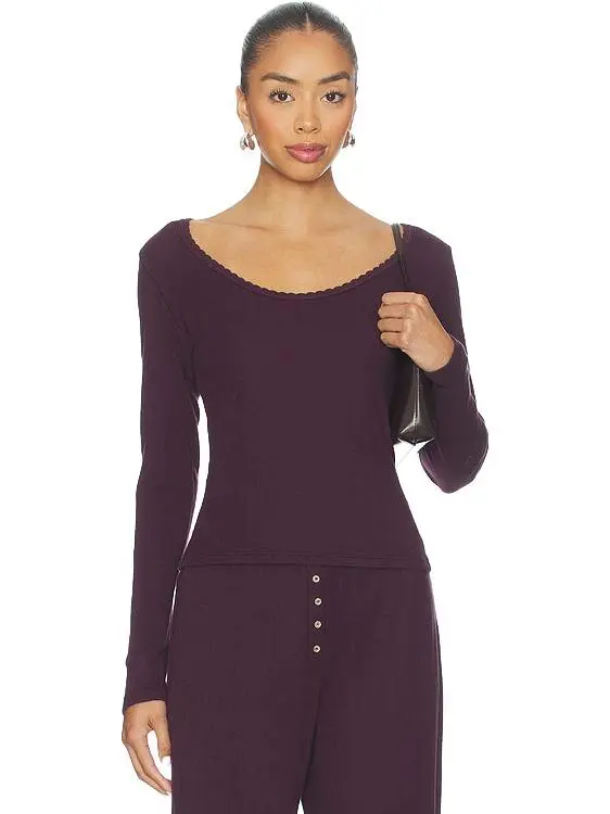 LESET Pointelle Long Sleeve Scoop Neck - Dark Berry