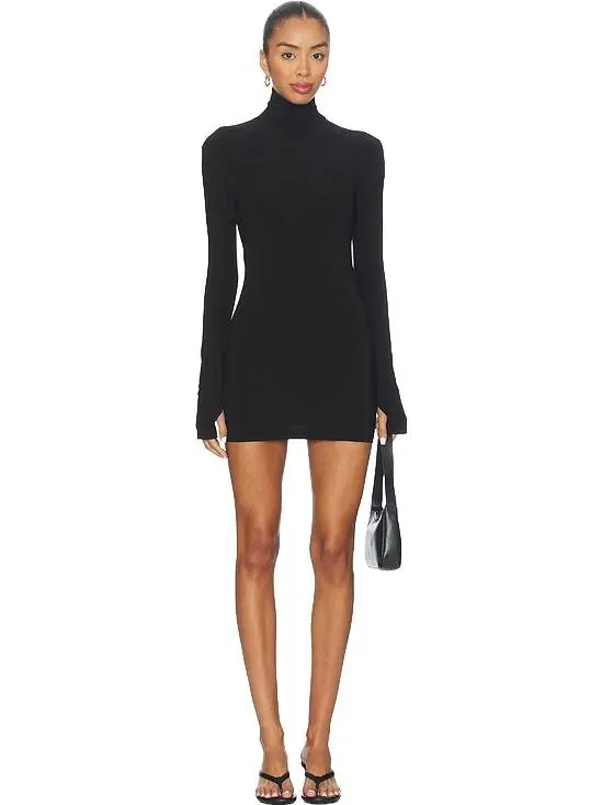 Norma Kamali Long Sleeve Slim Fit Turtleneck Pickleball Dress - Black