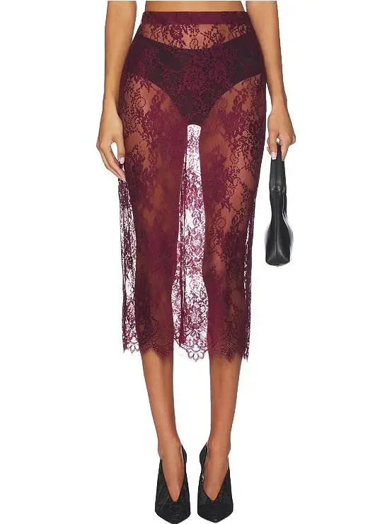 L'Agence Makena Lace Pencil Skirt - Dark Port