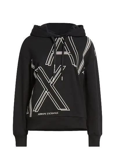 Armani Exchange Cotton-blend Two-tone Print Hooded Sweatshirt - Black
