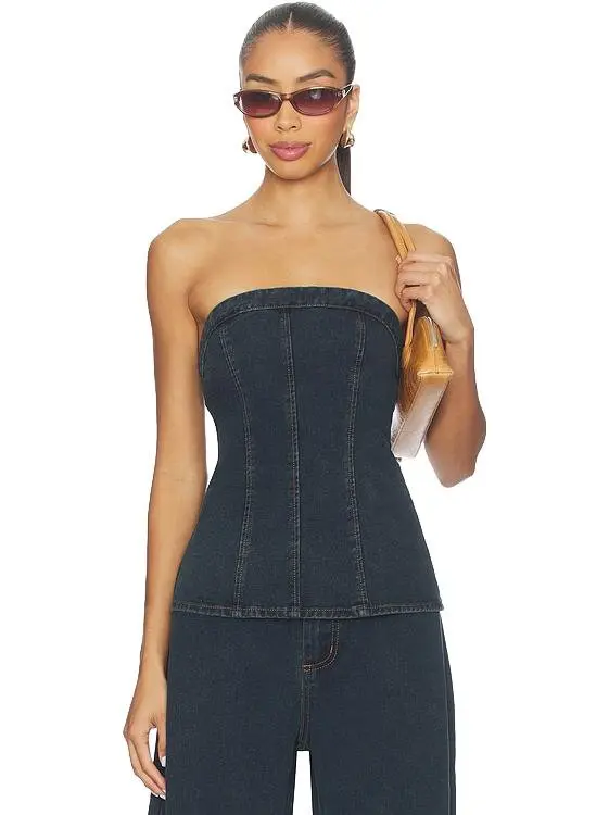 SNDYS Lex Denim Corset Top - Indigo Blue