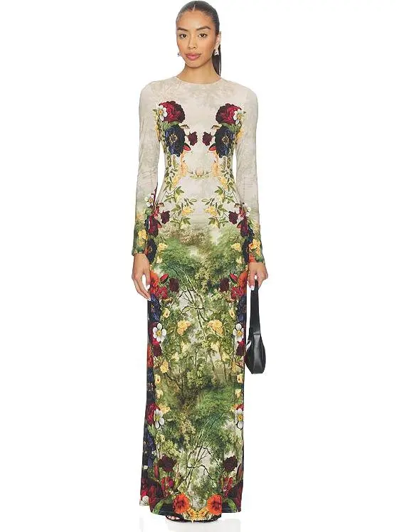 Alice + Olivia Delora Long Sleeve Maxi Dress - Forbidden Forest