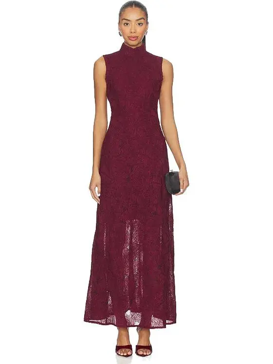 Remain Birger Christensen Flower Mesh Maxi Dress - Zinfandel