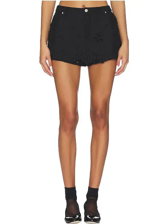 For Love & Lemons Daisy Eyelet Denim Skort - Black