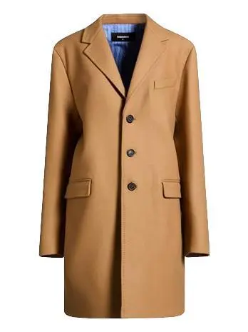 Dsquared2 Single-breasted Coat In Virgin Wool Blend - Beige