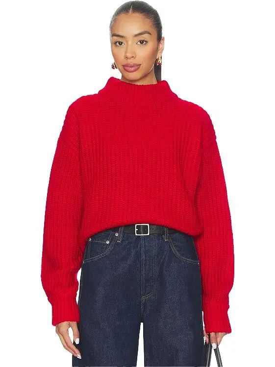 Good American Chunky Knit Mock Neck Sweater - Chili001