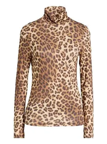 Maje Leopard Print Turtleneck Top - Beige