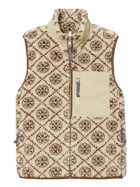 Tory Burch T Monogram Fleece Vest - Oatmeal T Monogram