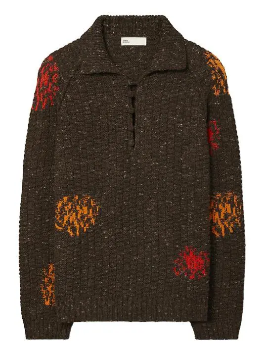 Tory Burch Wool And Alpaca Basketweave Sweater - Brown