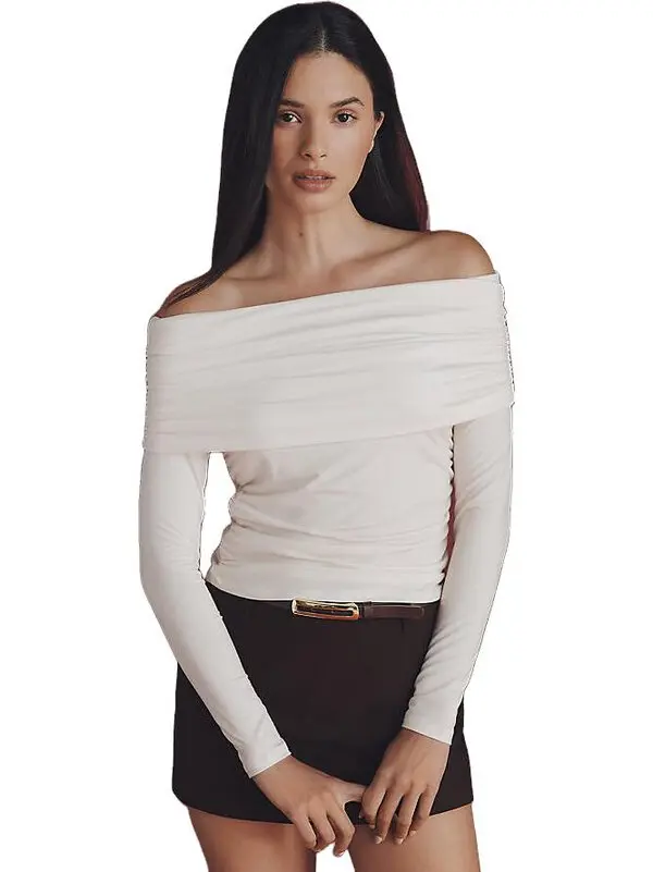 REFORMATION Florenta Knit Off-the-shoulder Top - Horchata