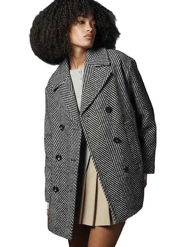 NVLT Chevron Double-breasted Coat - Black & White Pattern