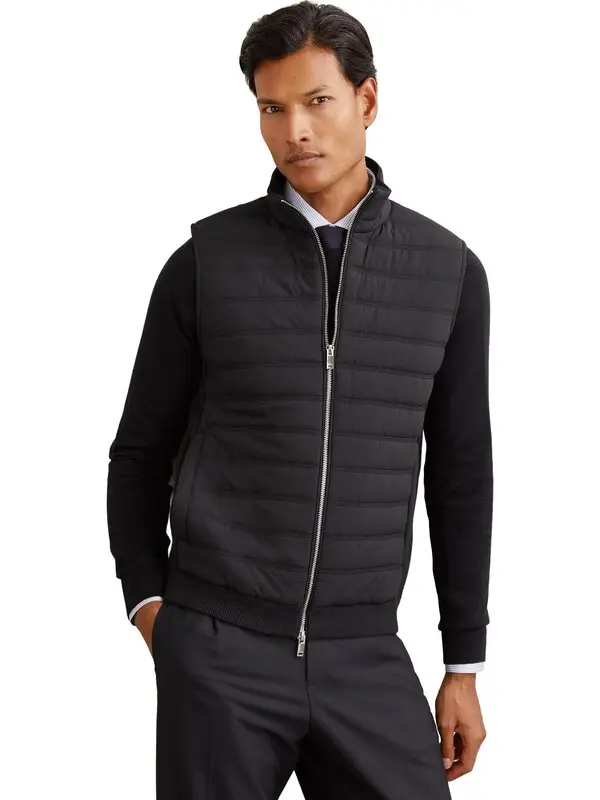 REISS Funnel-neck Quilted Knit Gilet - Navy