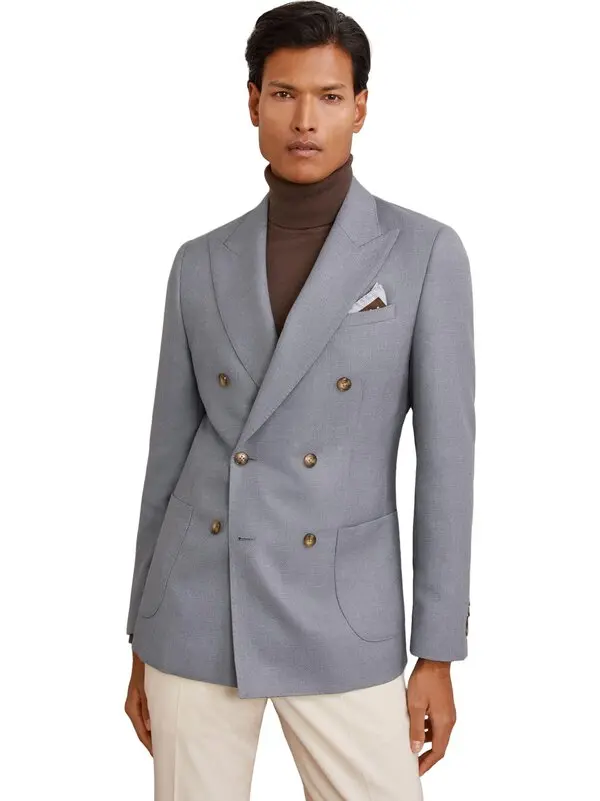 REISS Slim-fit Double-breasted Wool-blend Blazer - Airforce Blue