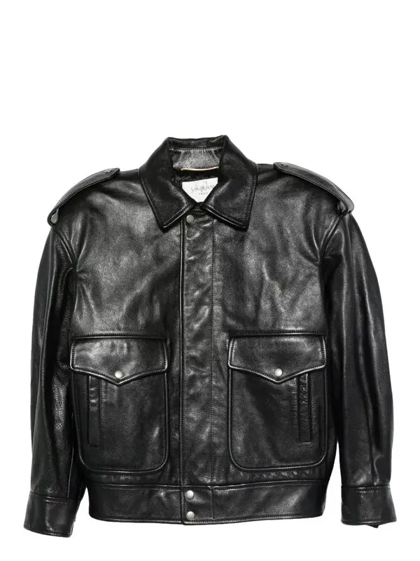 Saint Laurent Flap-pocket Leather Jacket - 1000 Black