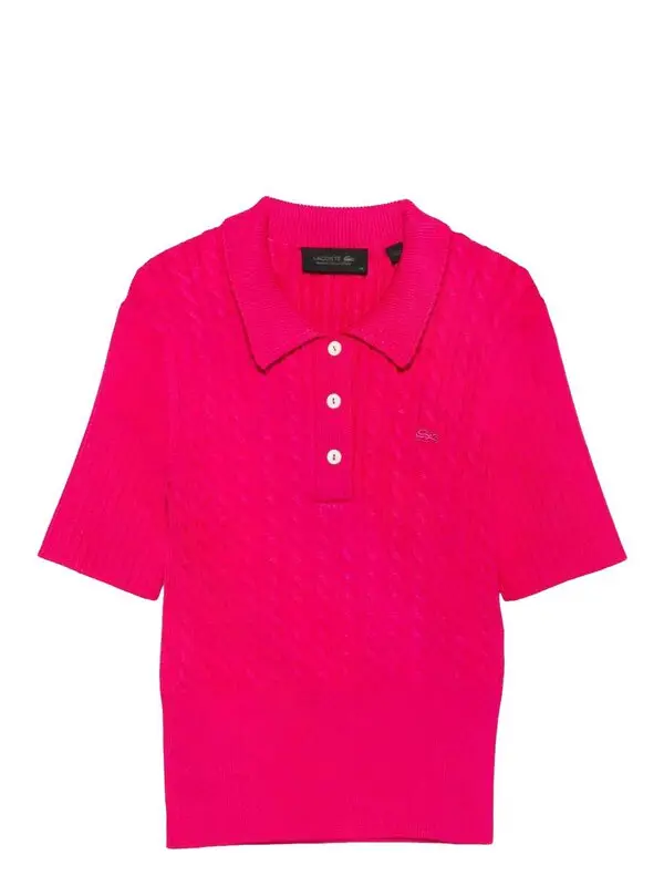 Lacoste Cable-knit Polo Top - Pink