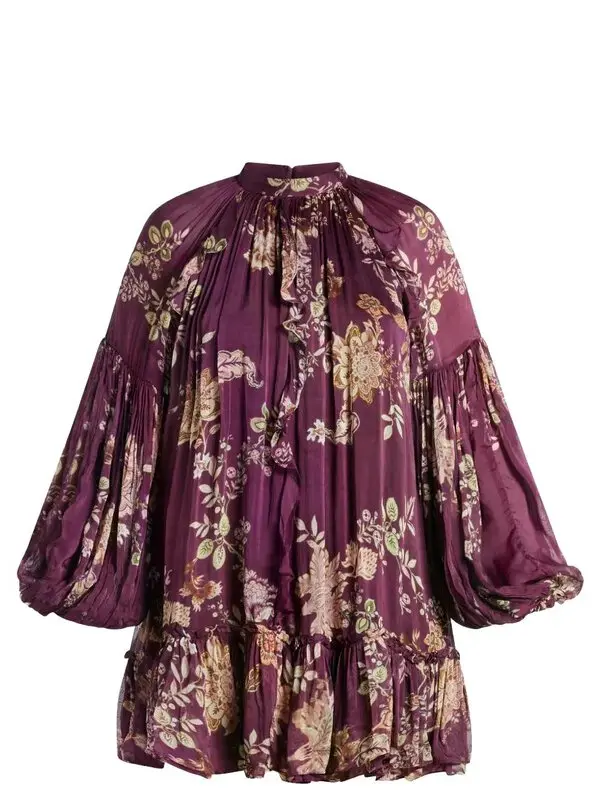 Hemant & Nandita Savi Ruffled Floral Mini Dress - Purple