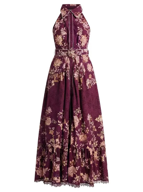 Hemant & Nandita Savi Collared Floral Maxi Dress - Purple