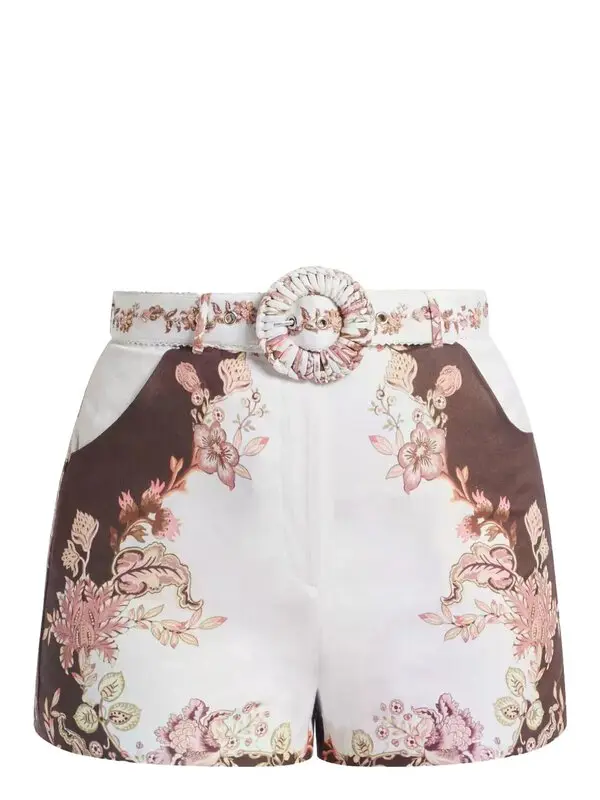 Hemant & Nandita Floral Printed Belted Shorts - White
