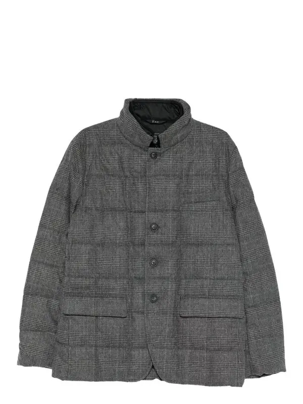 FAY Checked Flap-pocket Coat - Grey