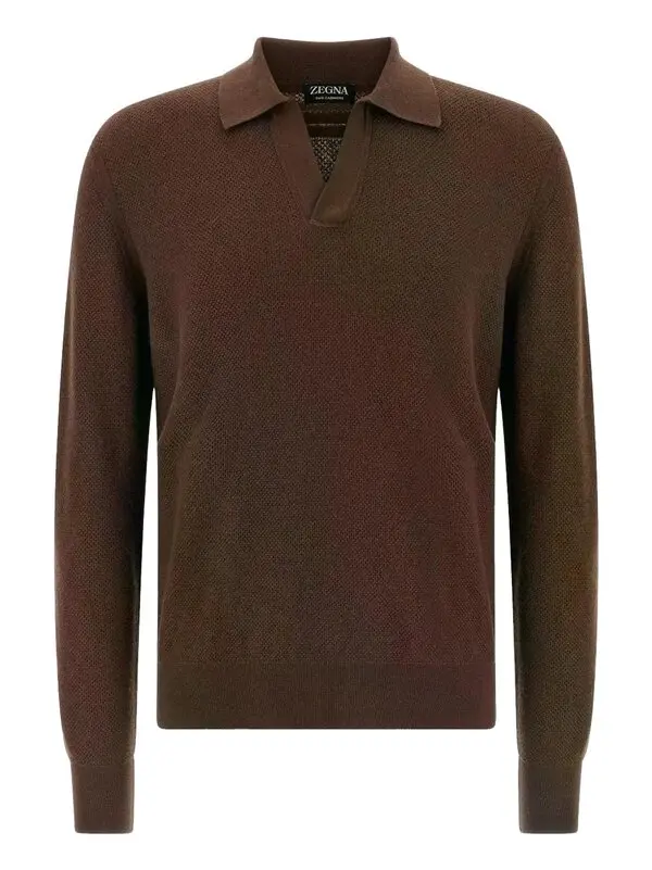 Zegna Oasi Jacquard V-neck Polo Shirt - Brown
