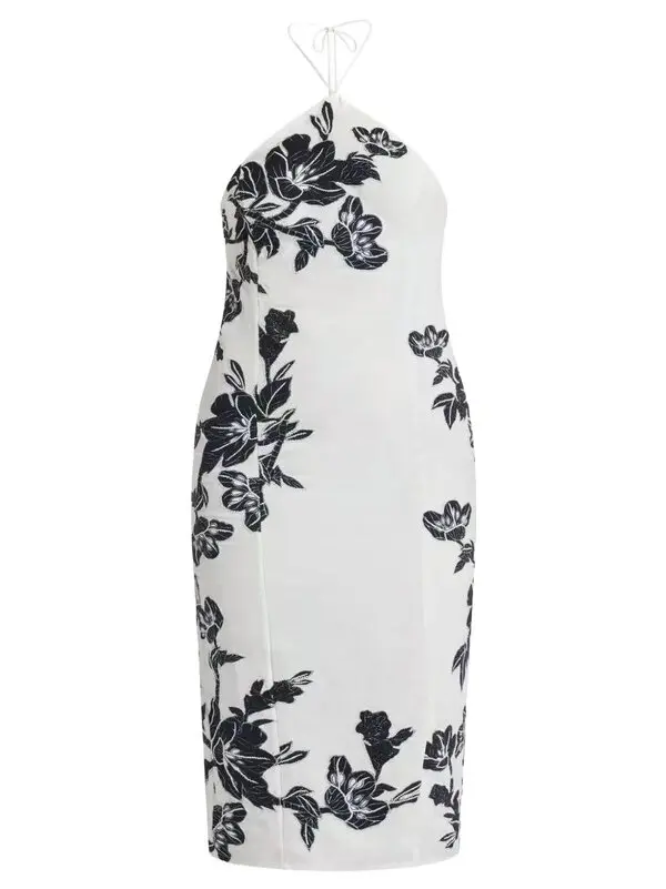 Hemant & Nandita Floral Halterneck Midi Dress - White