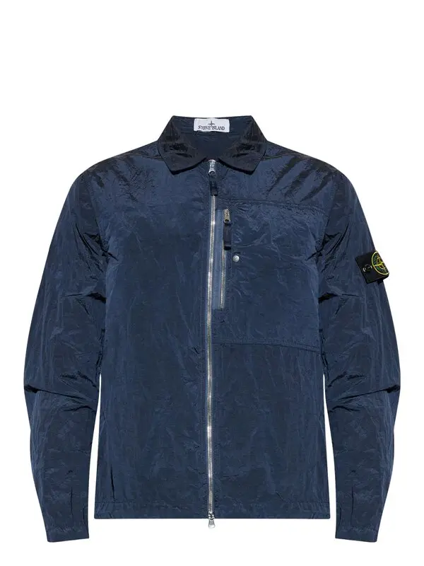 Stone Island Jacket With Logo Patch - Navy Blue