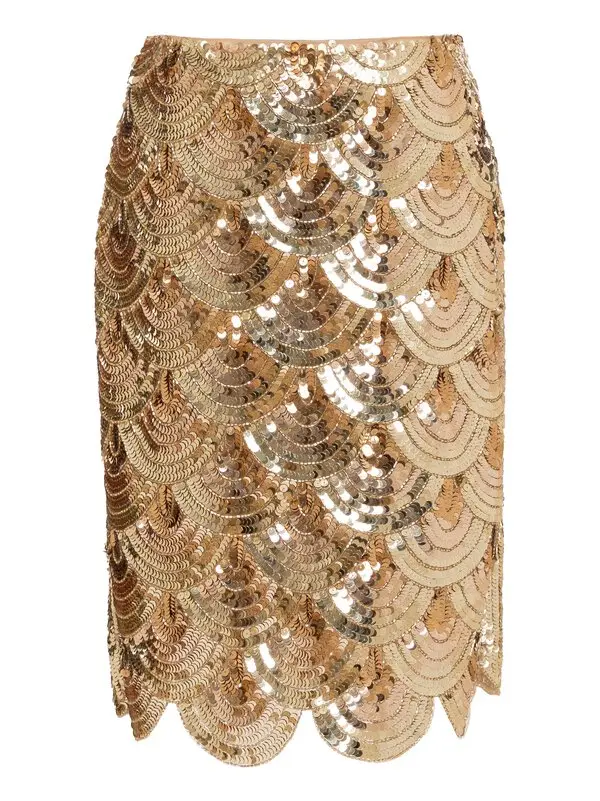 DES_PHEMMES Sequined Midi Skirt - Gold